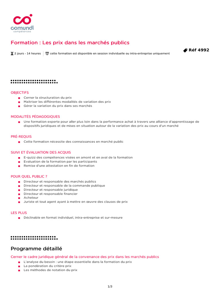 Formation sur les prix des marchés publics | PDF