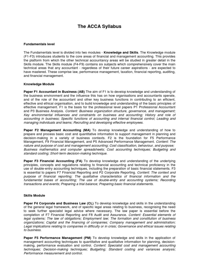 ACCA Syllabus | PDF