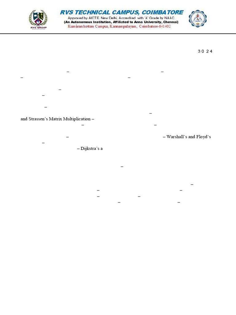 Design and Analysis of Algorithms Course | PDF | Dynamic Programming ...