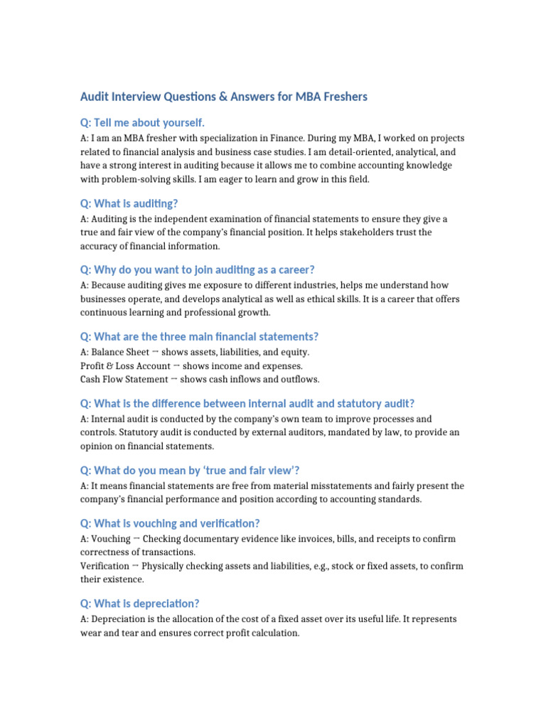 MBA Freshers Audit Interview Guide | PDF | Audit | Expense