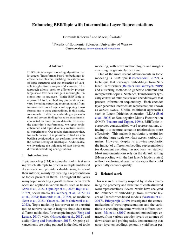 Enhancing Bertopic With Intermediate Layer Representations | PDF ...