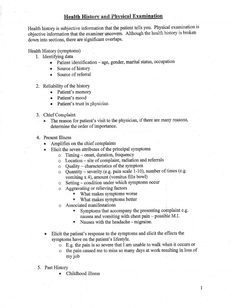 Health History & Physical Examination - Handout