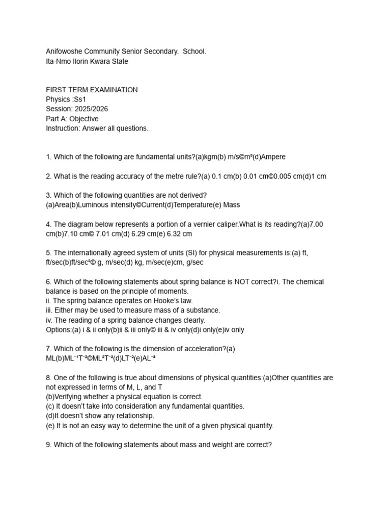 Physics Ss1 3 | PDF | Force | Fossil Fuels