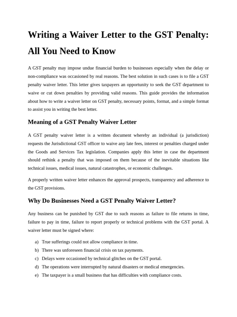 Writing A Waiver Letter To The GST Penalty | PDF | Taxes