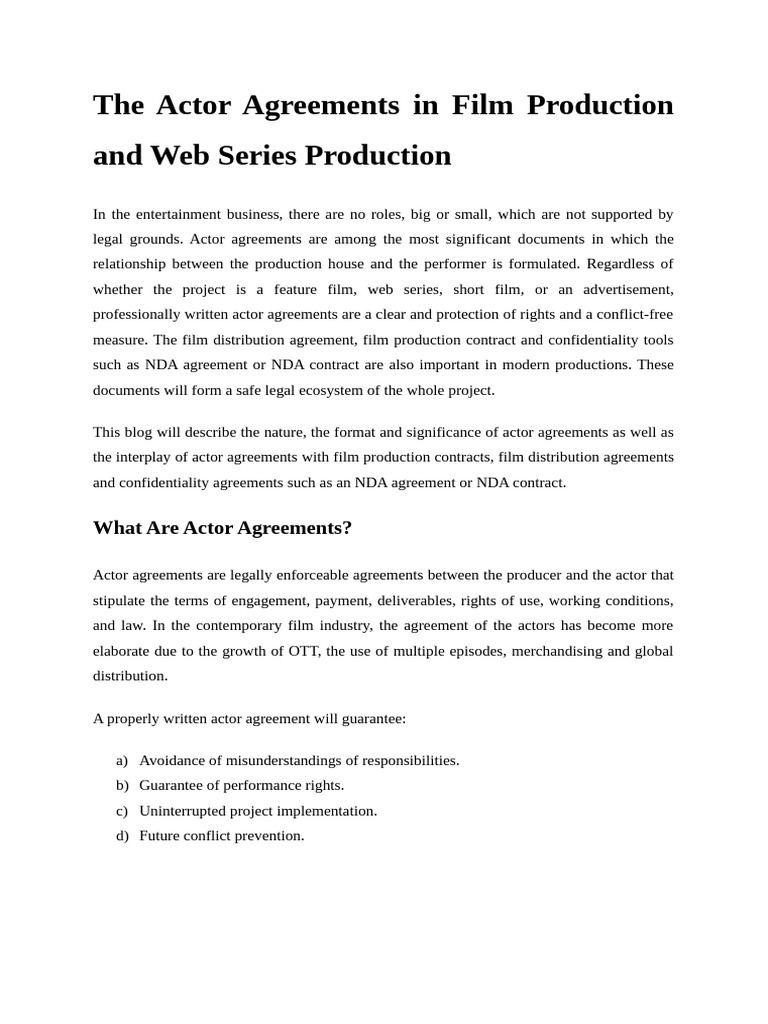 Actor Agreements in Film Production | PDF | Non Disclosure Agreement ...