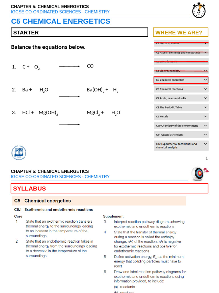 Chemical Energetics in IGCSE Chemistry | PDF | Chemical Reactions ...