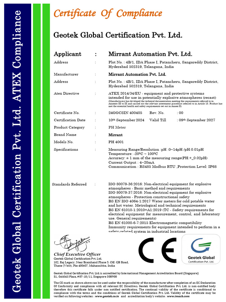 CE&ATEX Certificate For PH Meter | PDF