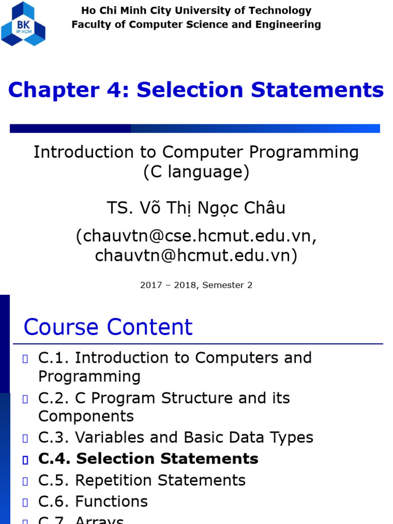 CO1003 Chapter 4 Selection Statements.pptx | PDF | C (Programming Language) | Programming Paradigms