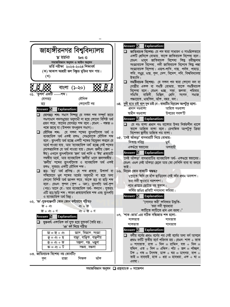 JU Question Bank for JU Booster Exam | PDF