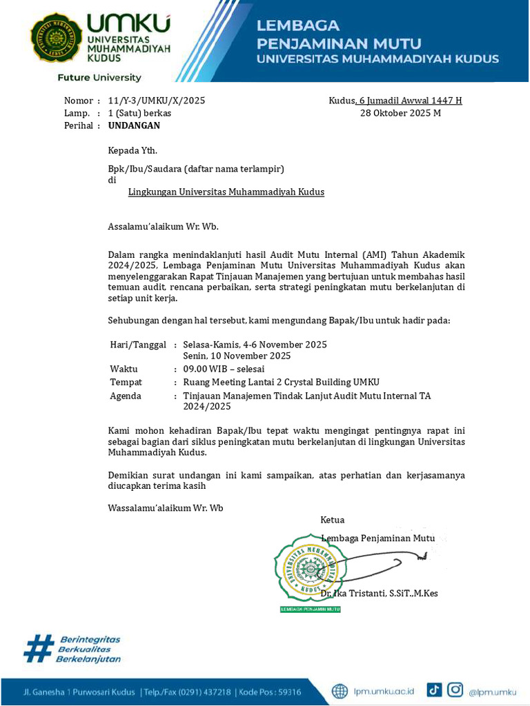 11. Undangan RTM TA 2024-2025 | PDF