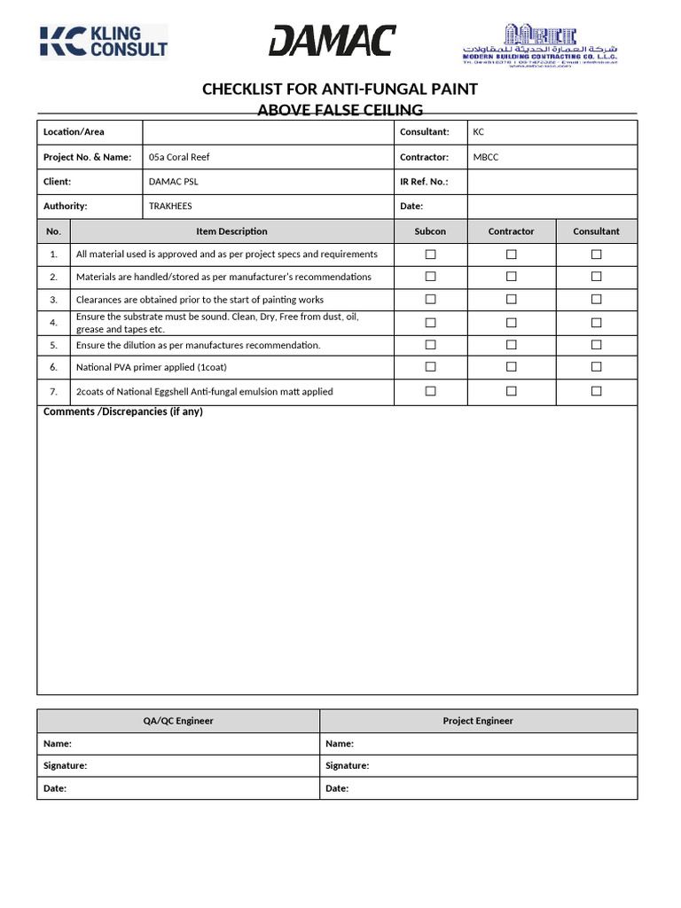 Anti-Fungal Paint Checklist for Ceilings | PDF