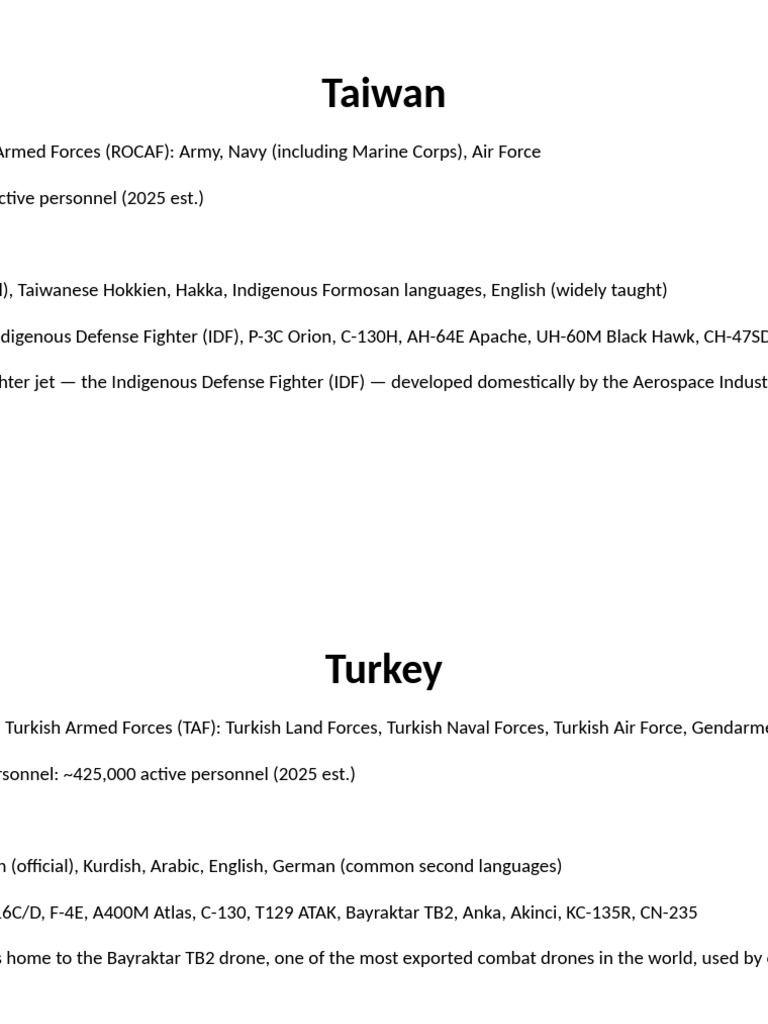 Overview of Taiwan and Turkey Armed Forces | PDF