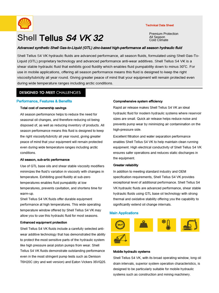 Shell Tellus S4 VK 32 Hydraulic Fluid | PDF | Viscosity | Motor Oil