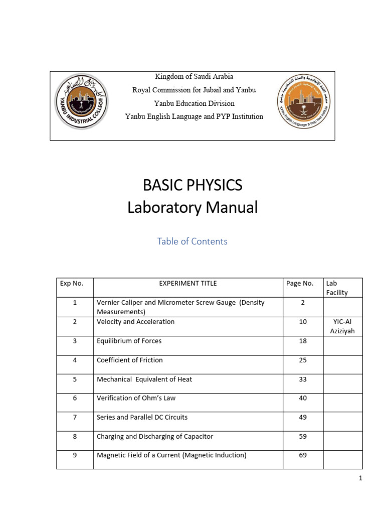 Basic Physics Laboratory Manual | PDF | Force | Electromagnetism