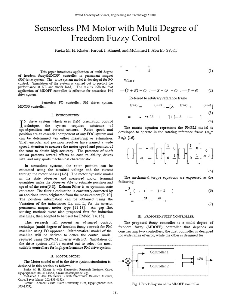 Sensorless PM Motor With Multi Degree OfFreedom Fuzzy Control | PDF ...
