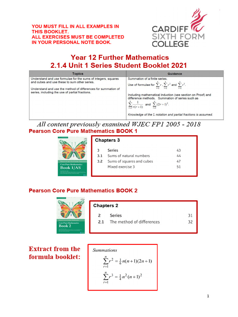 Year 12 Further Maths: Series Guide | PDF | Summation | Arithmetic