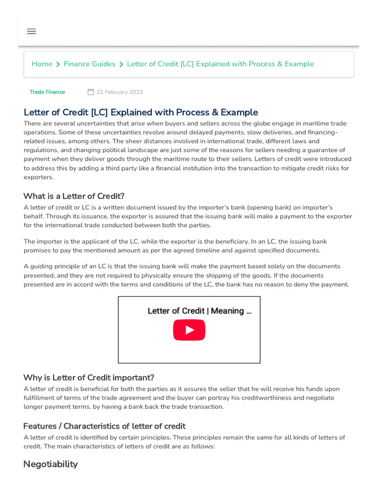 Understanding Letters of Credit (LC) | PDF | Letter Of Credit | Service ...
