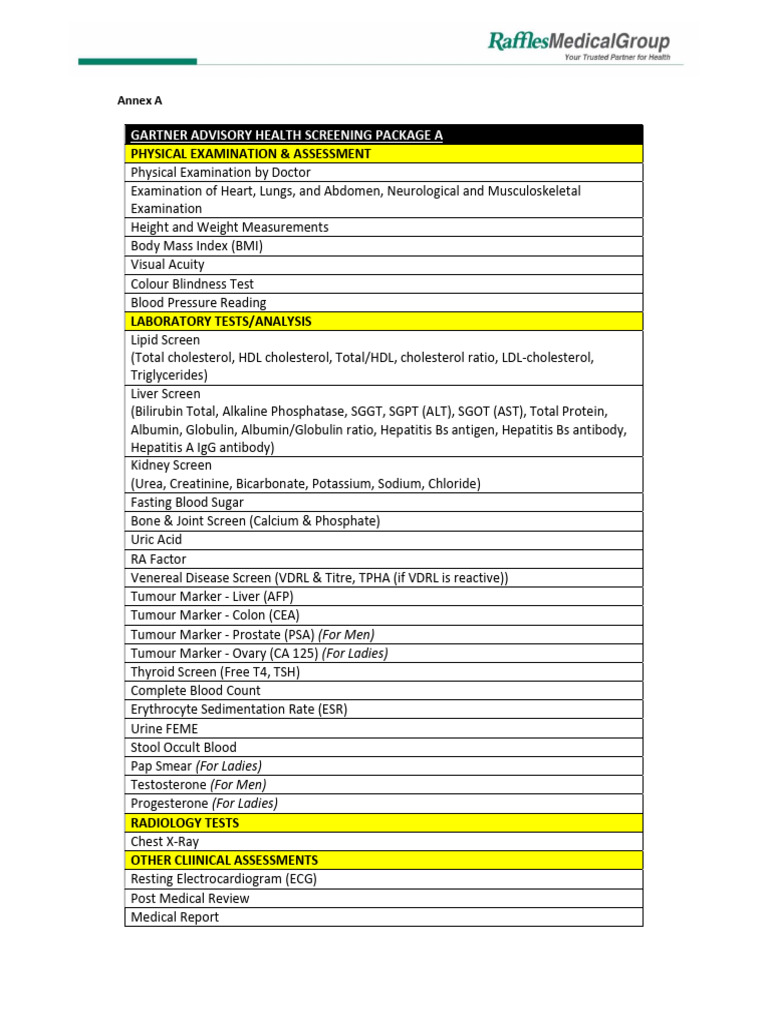 Comprehensive Health Screening Package | PDF