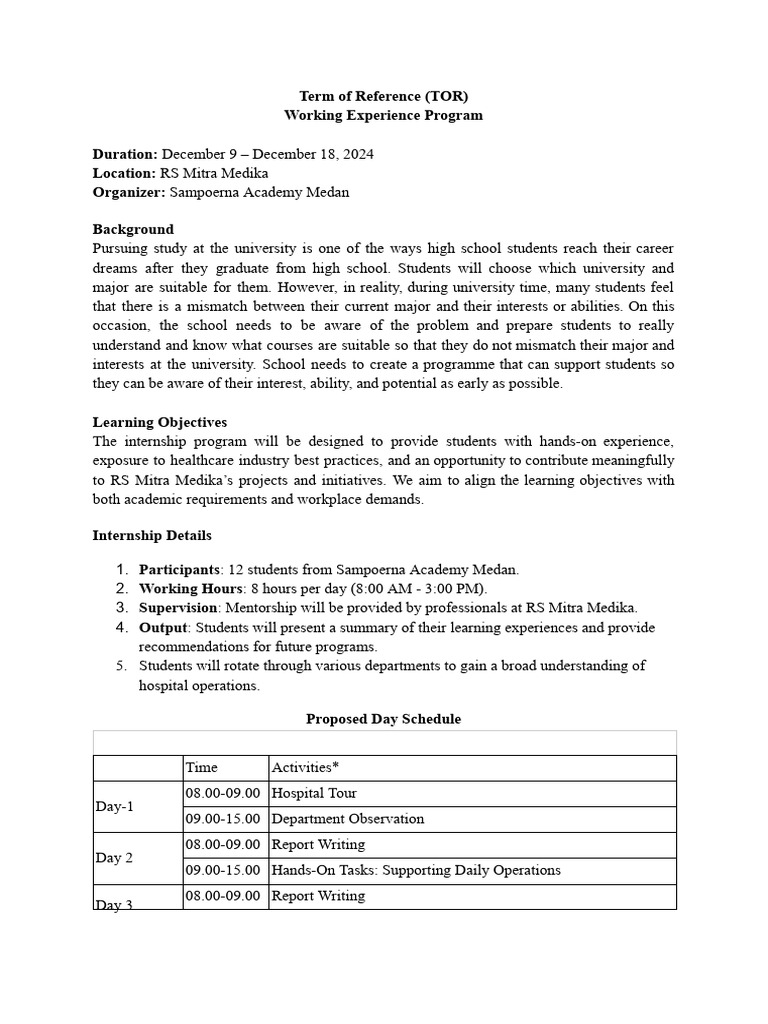 Term of Reference (TOR) - Medical Science | PDF | Communication | Human ...