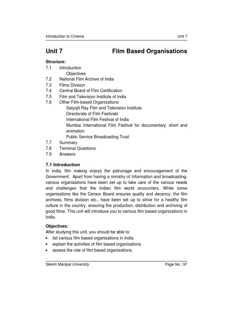 Unit 7 Film Based Organisations: Structure | PDF | Cinema Of India | Cinema