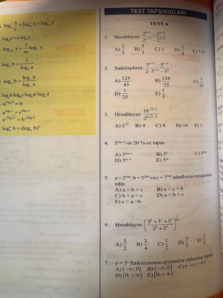 Math Test Questions - Log | PDF