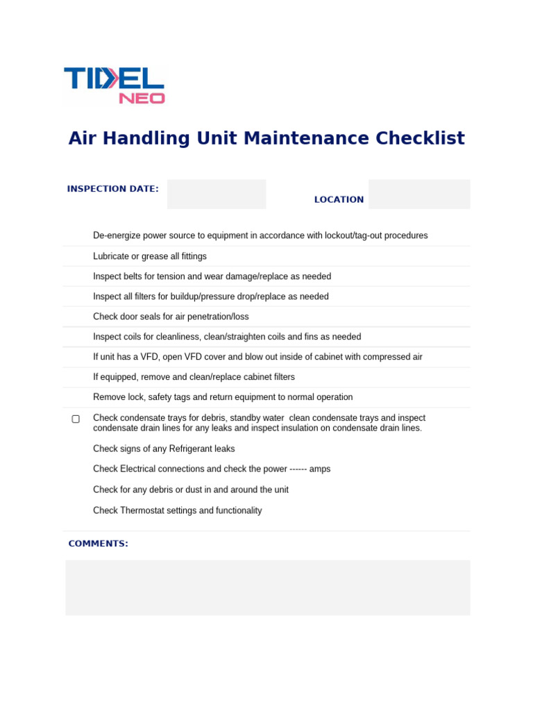 Air Handling Unit Maintenance Checklist | PDF