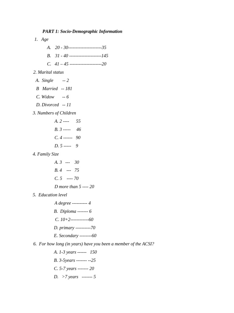 ACSI Member Socio-Demographics Survey | PDF