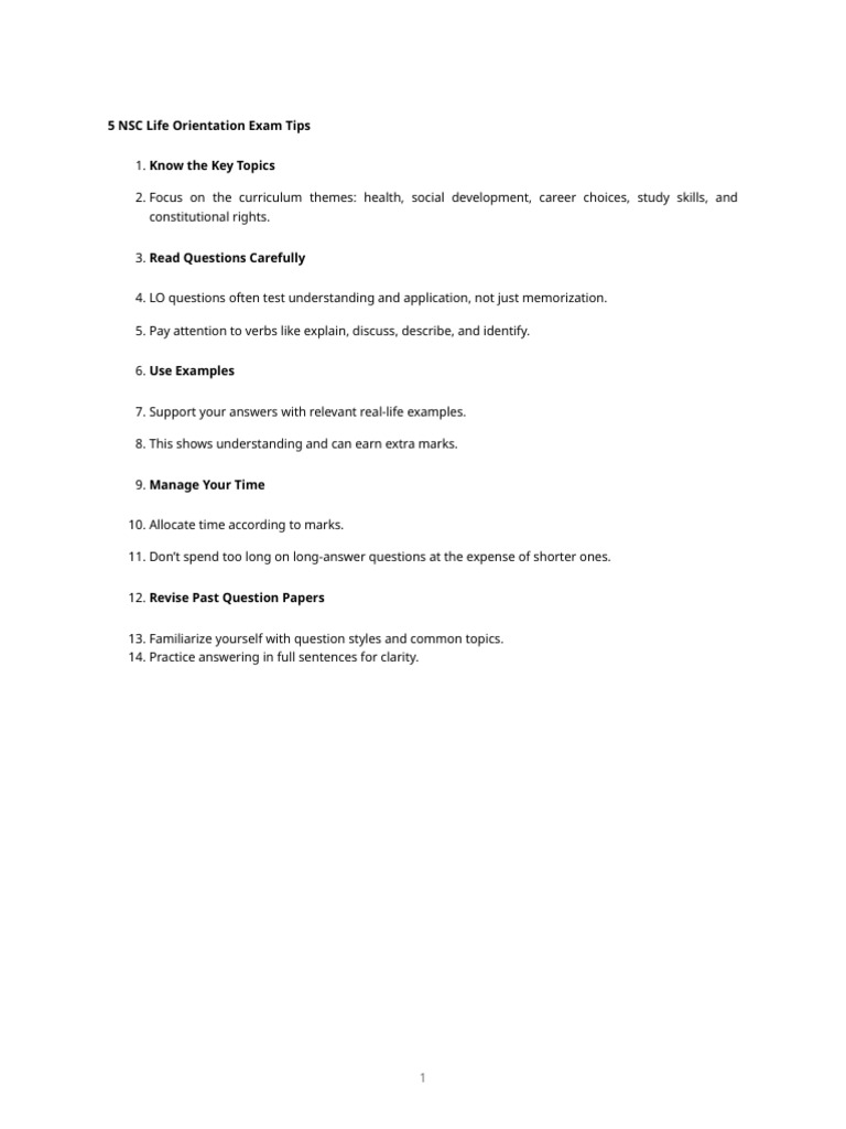 Lo NSC Exam Tips | PDF