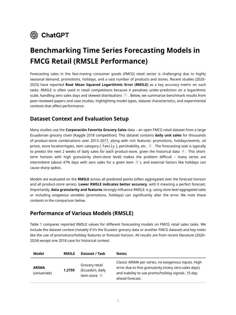Benchmarking Time Series Forecasting Models in FMCG Retail (RMSLE ...