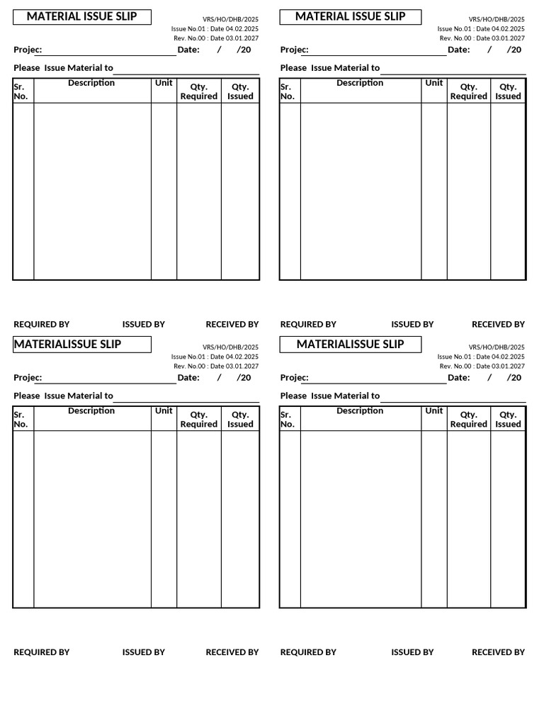 Material Issue Slip VRS/HO/DHB/2025 | PDF