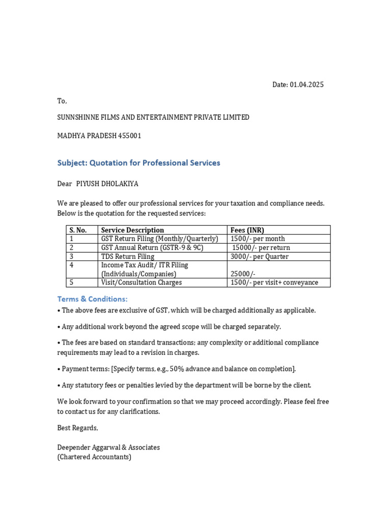 Quotation for Taxation Services | PDF