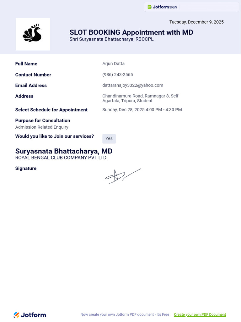SLOT BOOKING Appointment With MD 6410744391219320982 WithoutAudit | PDF