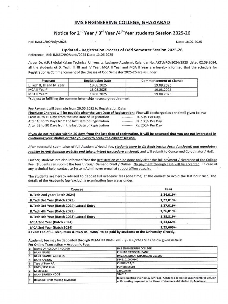 Updated Notice For Registration and Commencement of Classes Odd ...