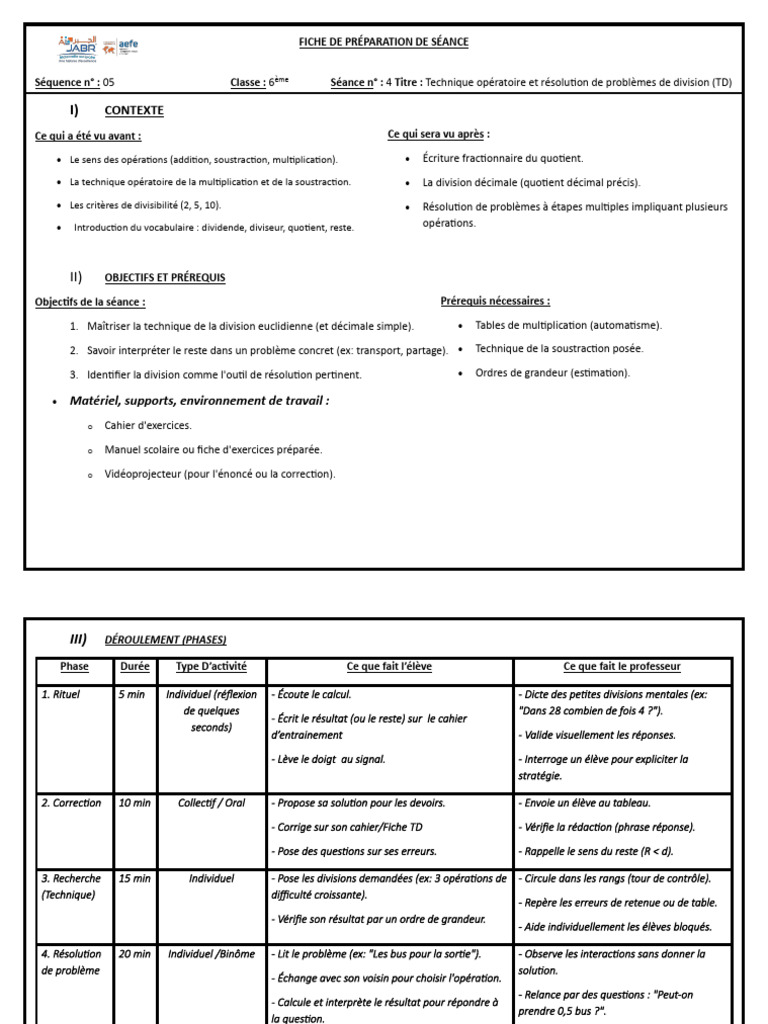 Technique de division en 6ème | PDF | Division | Multiplication