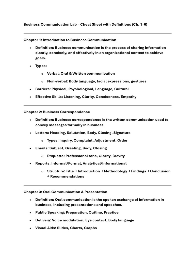 Business Communication Cheat Sheet Guide | PDF | Communication | Body ...