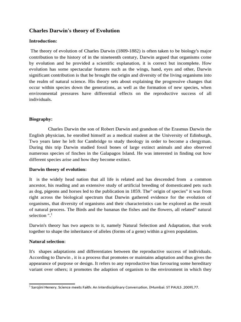 Charles Darwins Theory by Biswanath | PDF | Evolution | Charles Darwin