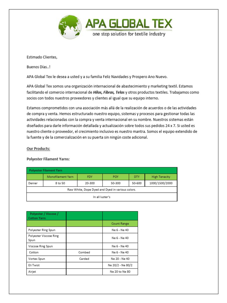 Nuestra Perfil - APA Global Tex | PDF