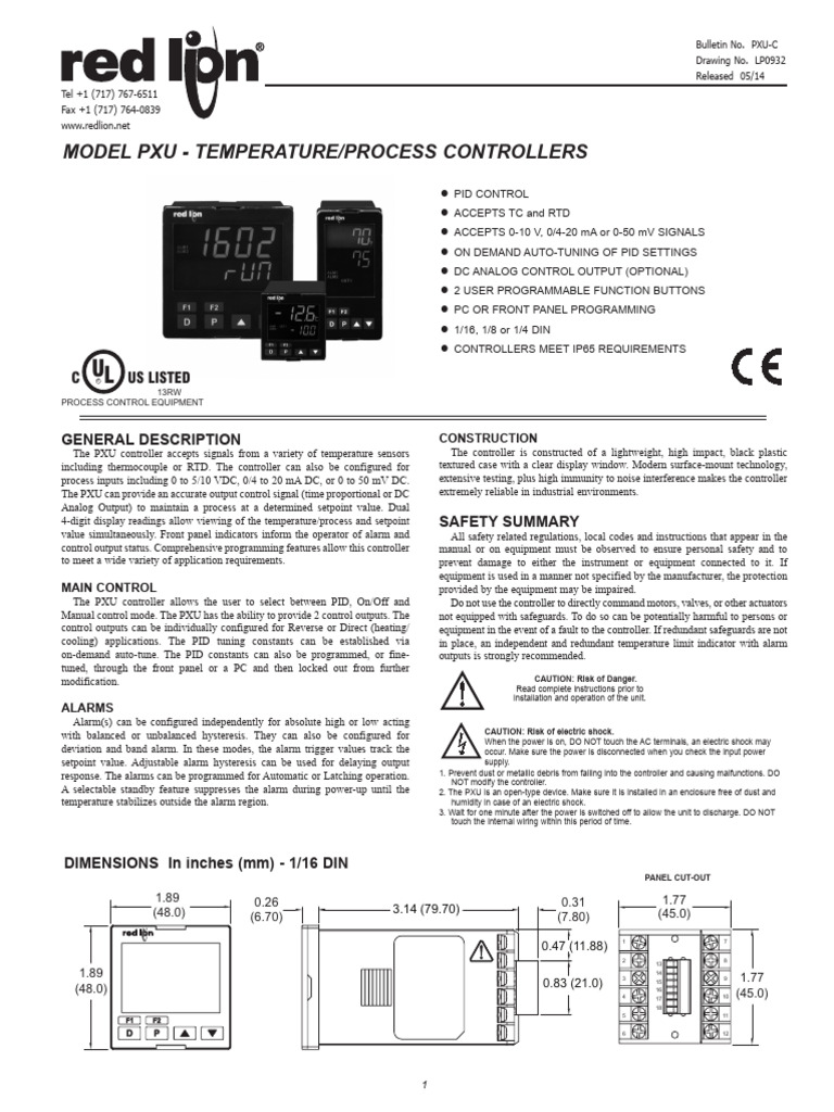 Red Lion Model PXU | PDF | Electromagnetic Interference | Relay