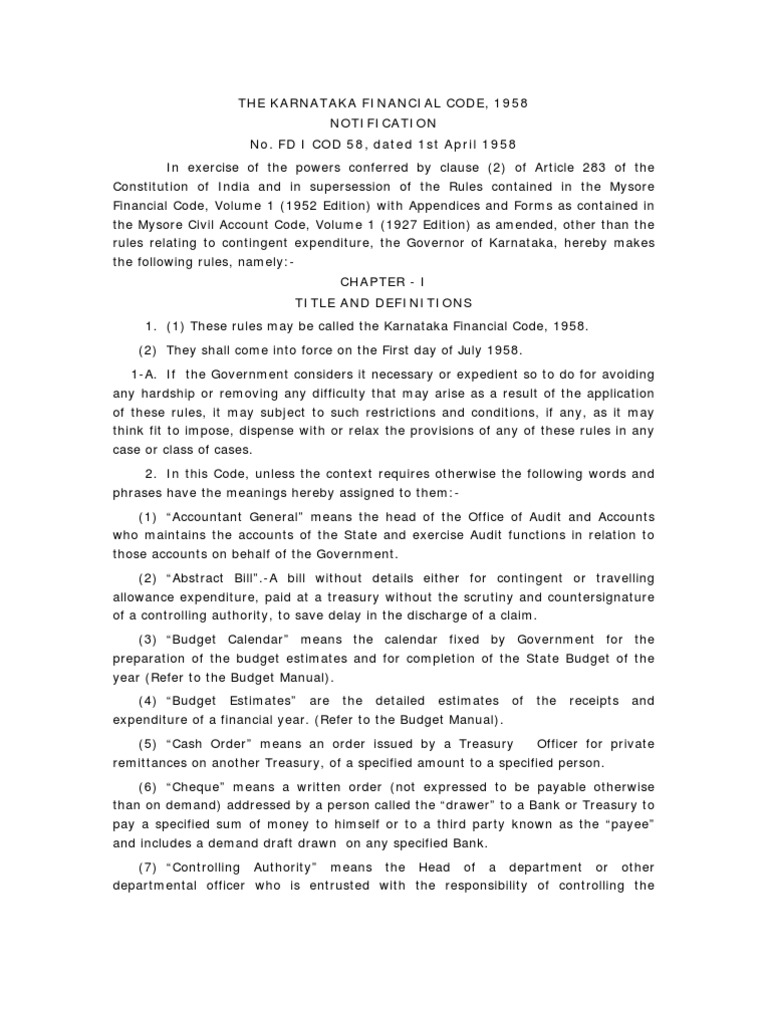 Karnataka Financial Code Overview | PDF | Money Order | Cheque