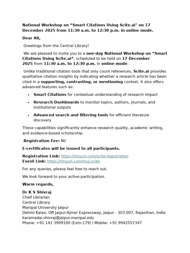 National Workshop On Smart Citations Using Scite - Ai | PDF