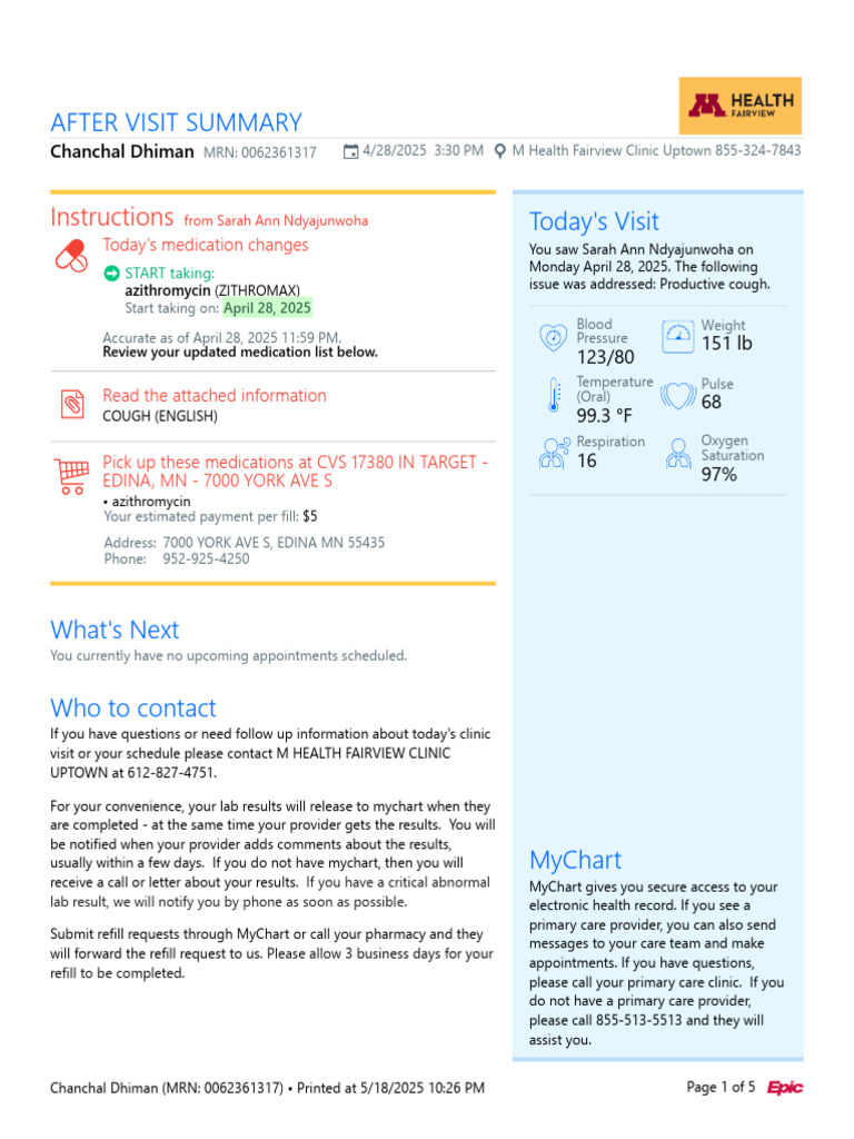 After Visit Summary May 18, 2025 | PDF | Cough | Medicine