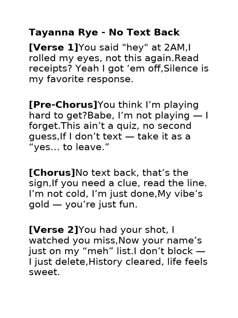 No Text Back Lyrics | PDF