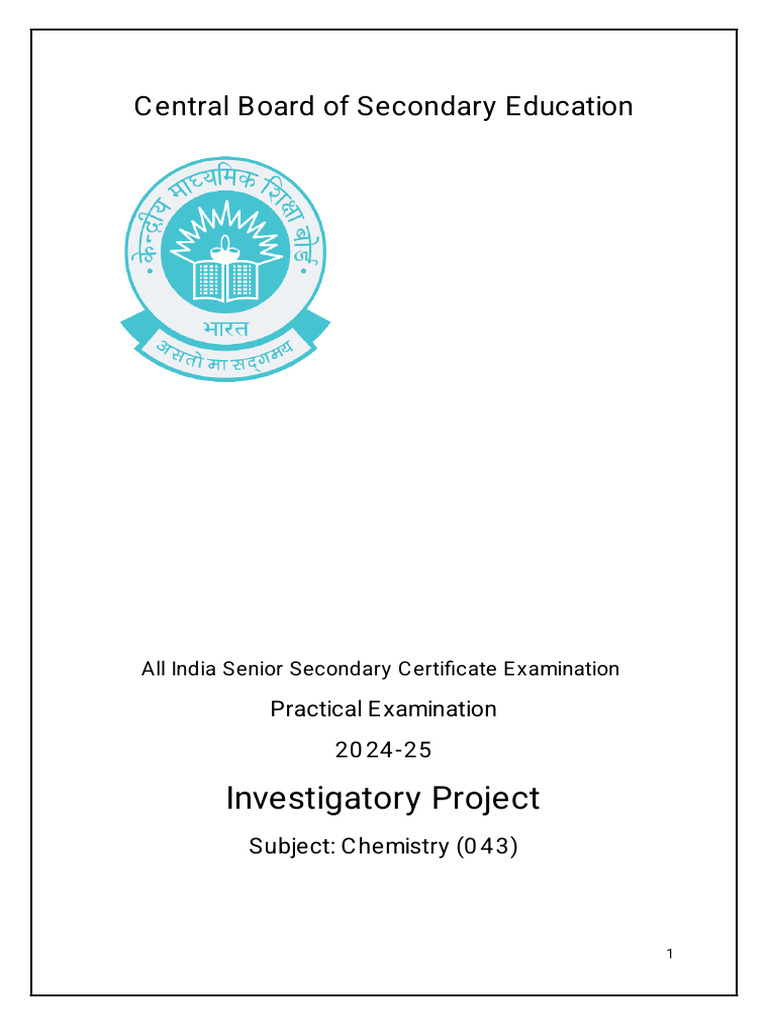 CBSE Chemistry Project Certificate 2024-25 | PDF