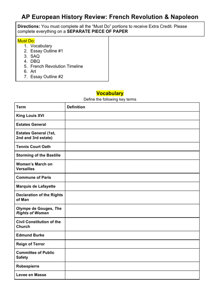 AP Euro Review-French Revolution and Napoleon-1 | PDF | French ...