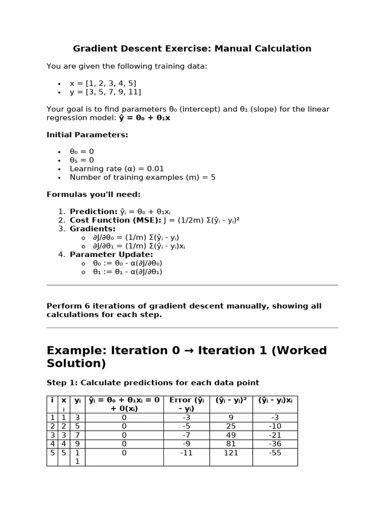 Gradient Descent Walkthrough Exercise | PDF | Mean Squared Error ...