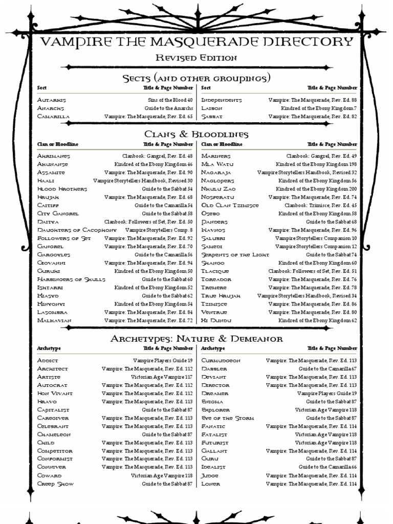 Vampire The Masquerade Directory | PDF | Vampires | Horror Fiction