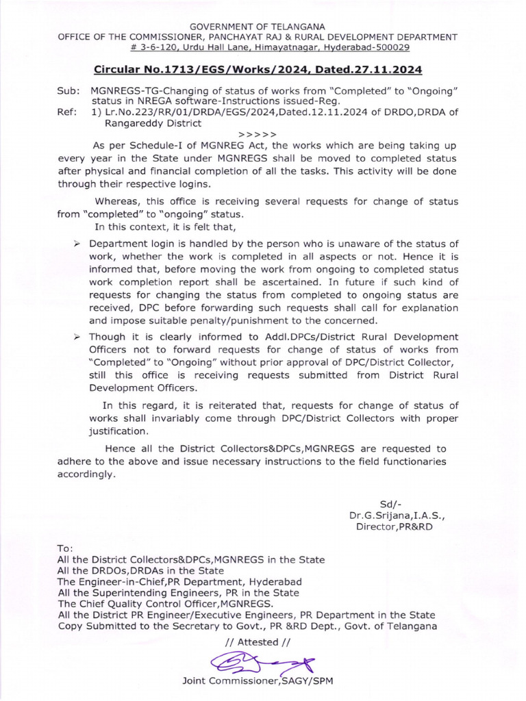 Changing of Status of Works From Completed to Ongoing Status in NREGA ...