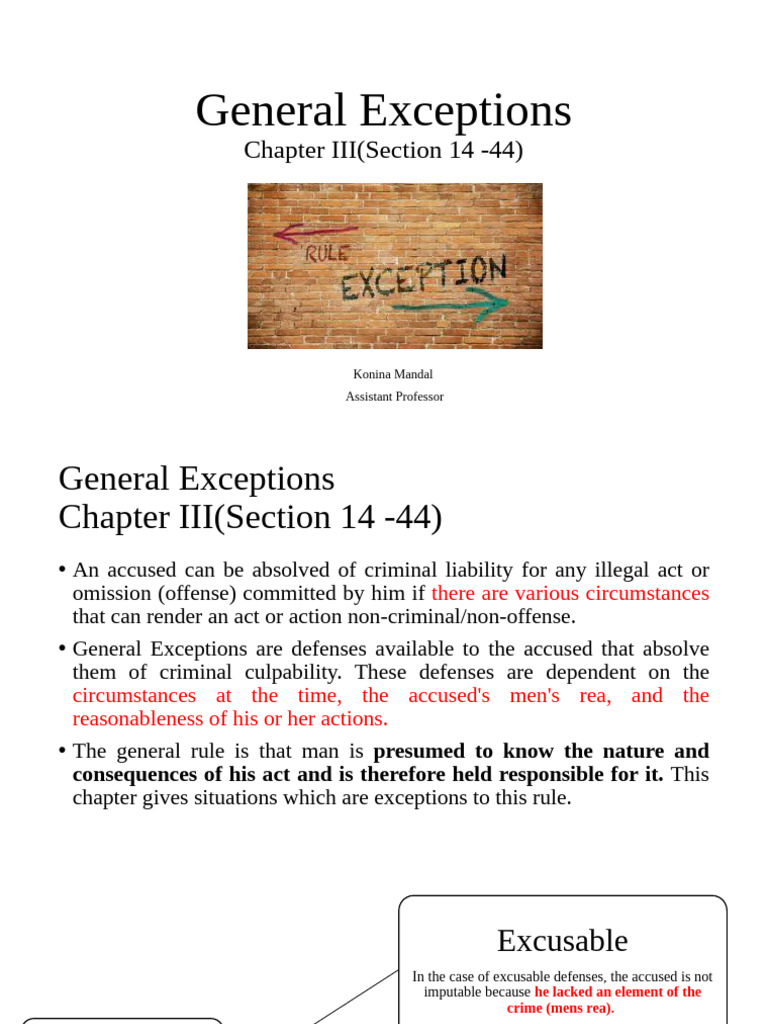 Understanding General Exceptions in Law | PDF | Insanity Defense | Mens Rea