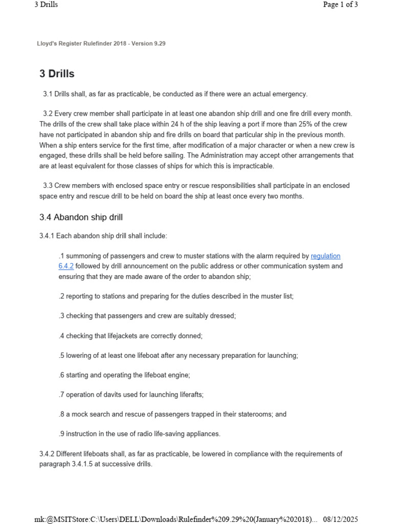 SOLAS Chapter 3 Regulation 19.3 (Drills On Passenger Ship) | PDF ...