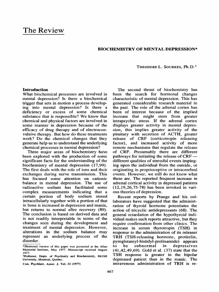 Sourkes 1977 Biochemistry of Mental Depression | PDF | Serotonin ...